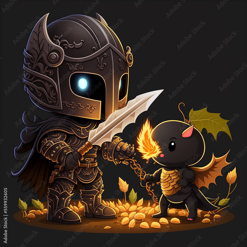 Chibi Cute Isolated Cartoon Warrior Knight in Shining Armor Fighting ...