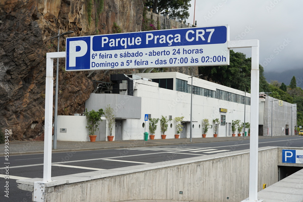 Parque Praça CR7 parking garage entrance at port of Funchal Madeira ...