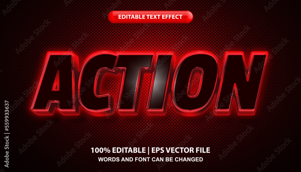 Action, editable text effect template, futuristic red neon light effect ...