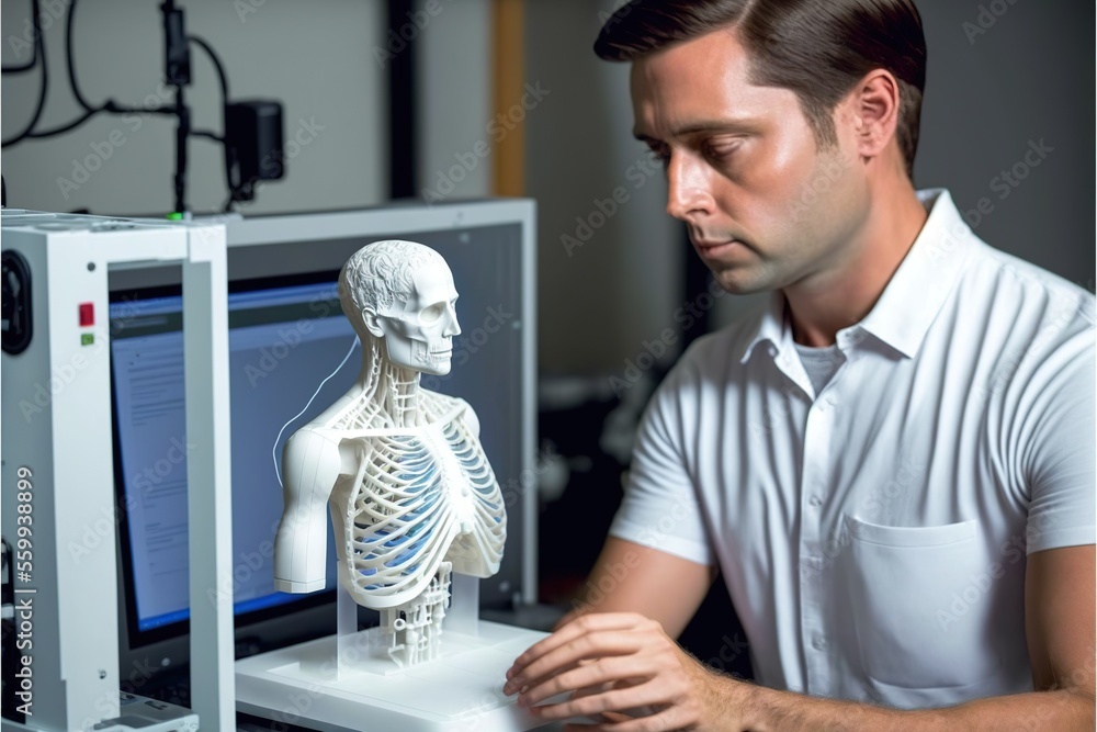 Doctor using a 3d printer to create a model of a patient, created with ...