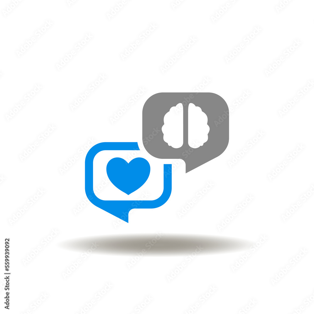 Vector illustration of speech bubbles with heart and brain. Icon of ...