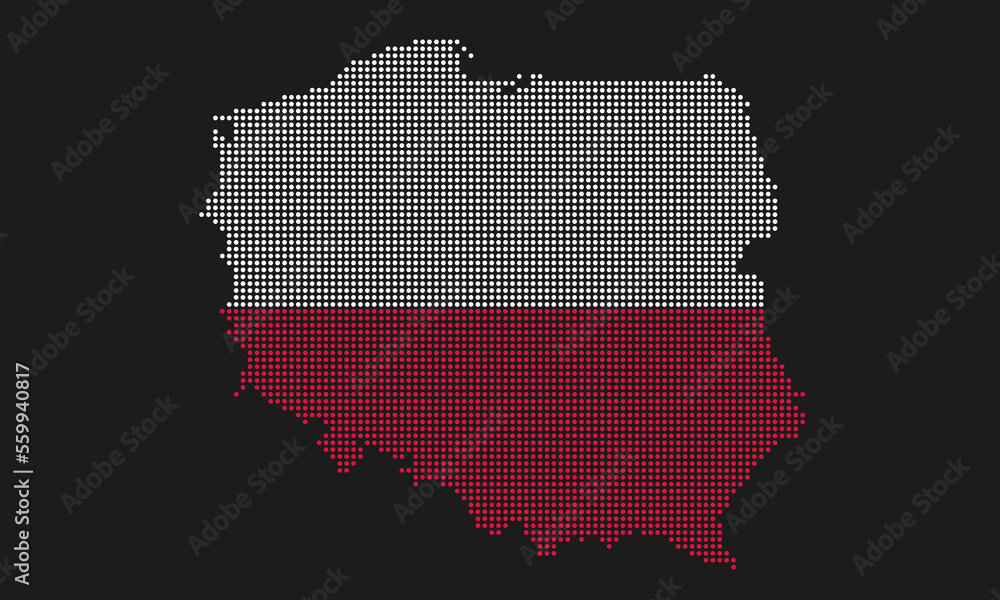Poland map flag with grunge texture in mosaic dot style. Abstract pixel vector illustration of a ...