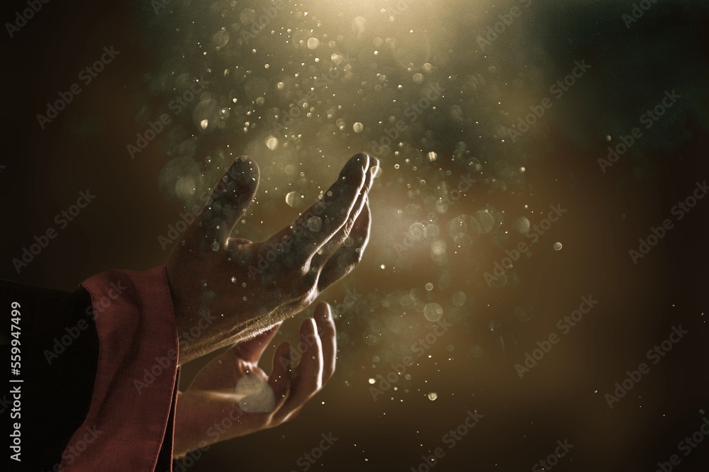 Prayer person praying god on dark background Stock Photo | Adobe Stock