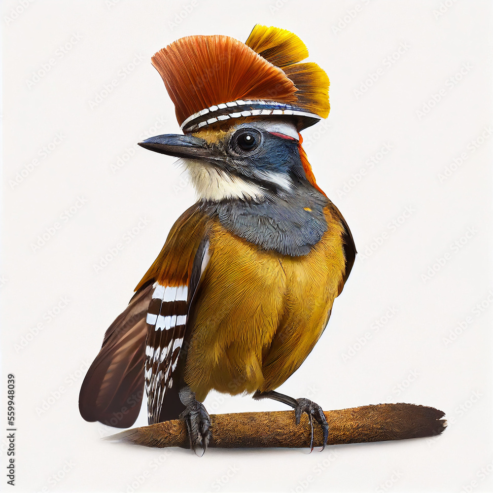 Amazonian Royal Flycatcher full body image with white background ultra ...