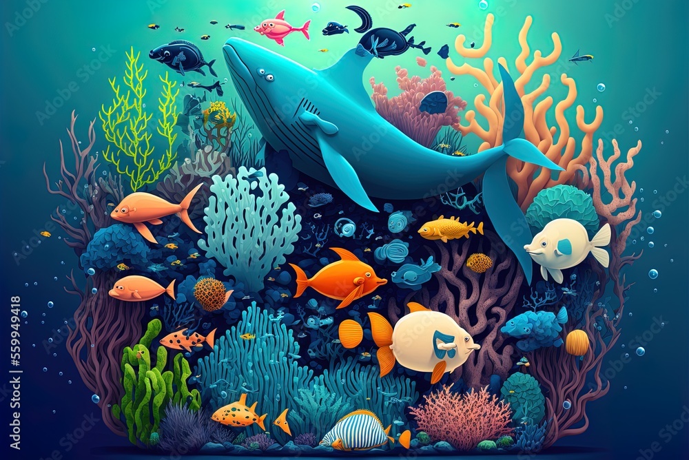 Oceanic and marine life as shown in cartoons. Generative AI Stock ...