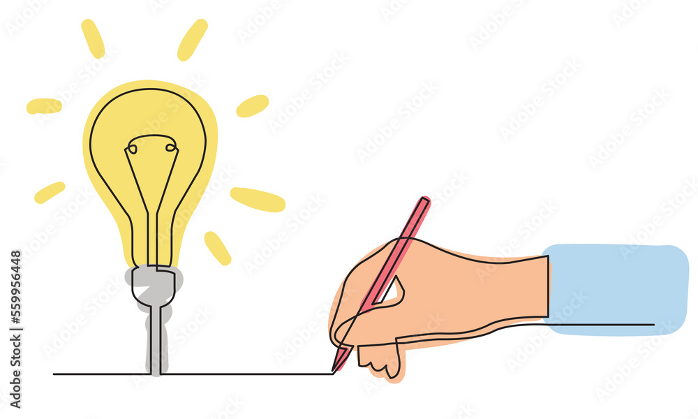 continuous line drawing hand creating new idea colored PNG image with ...