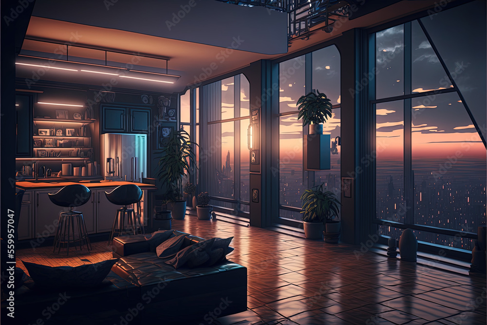 Penthouse design concept in futuristic style Stock Illustration | Adobe ...