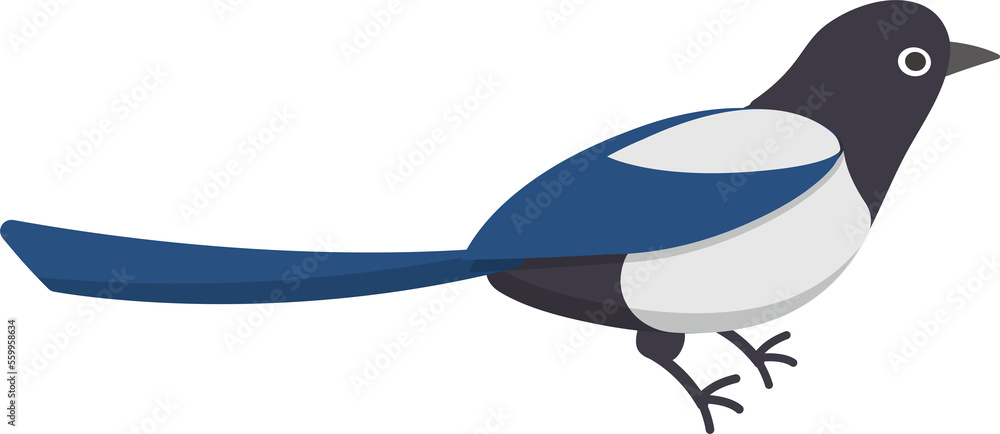 Cartoon comic vector illustration icon of magpie or blue magpie, bird ...