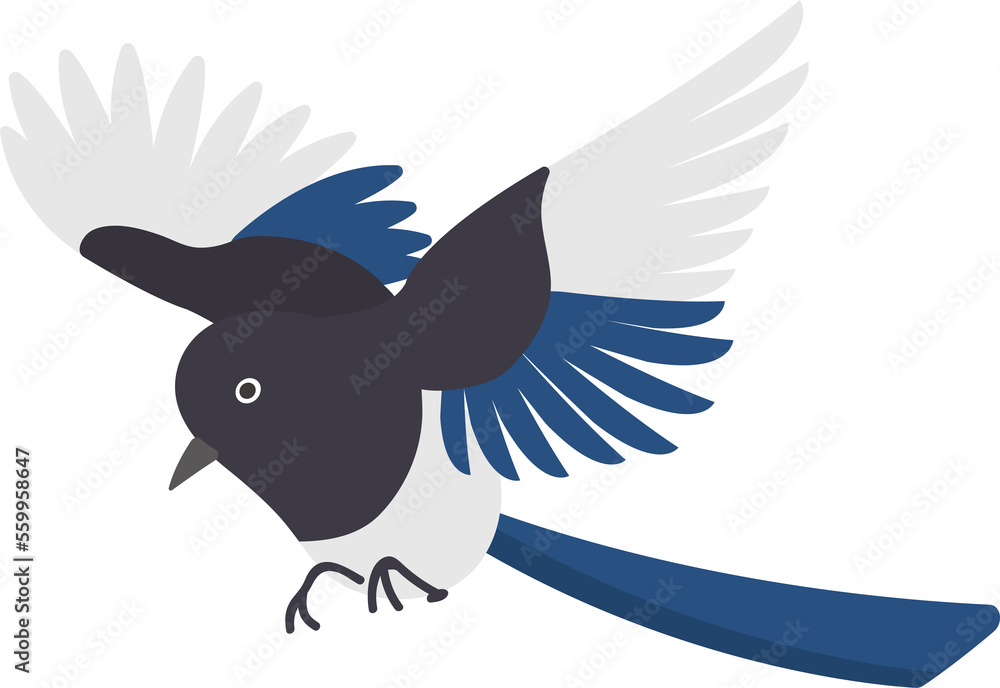Cartoon comic vector illustration icon of magpie or blue magpie, bird ...