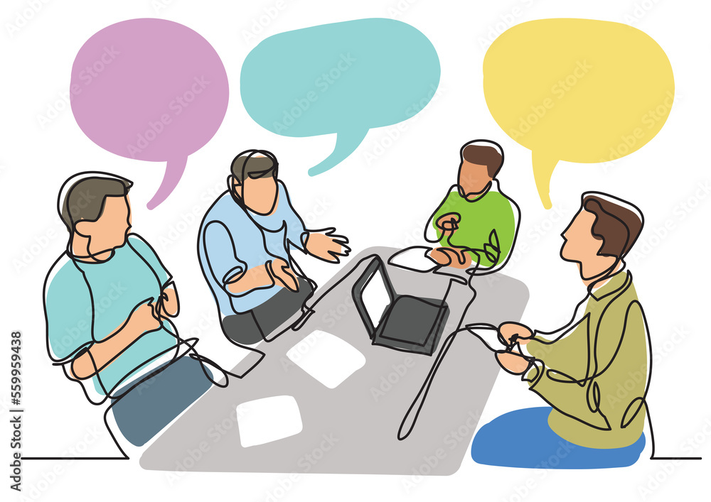 continuous line drawing team discussion colored employees colored PNG ...