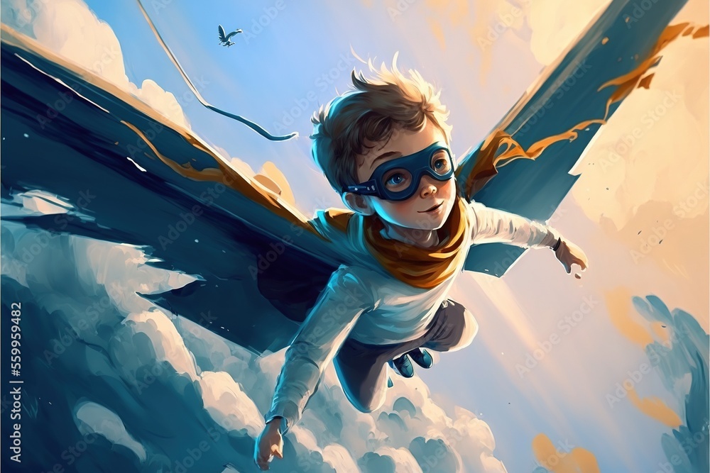 The boy flying in the sky with the planes. A boy who imagines he's a ...