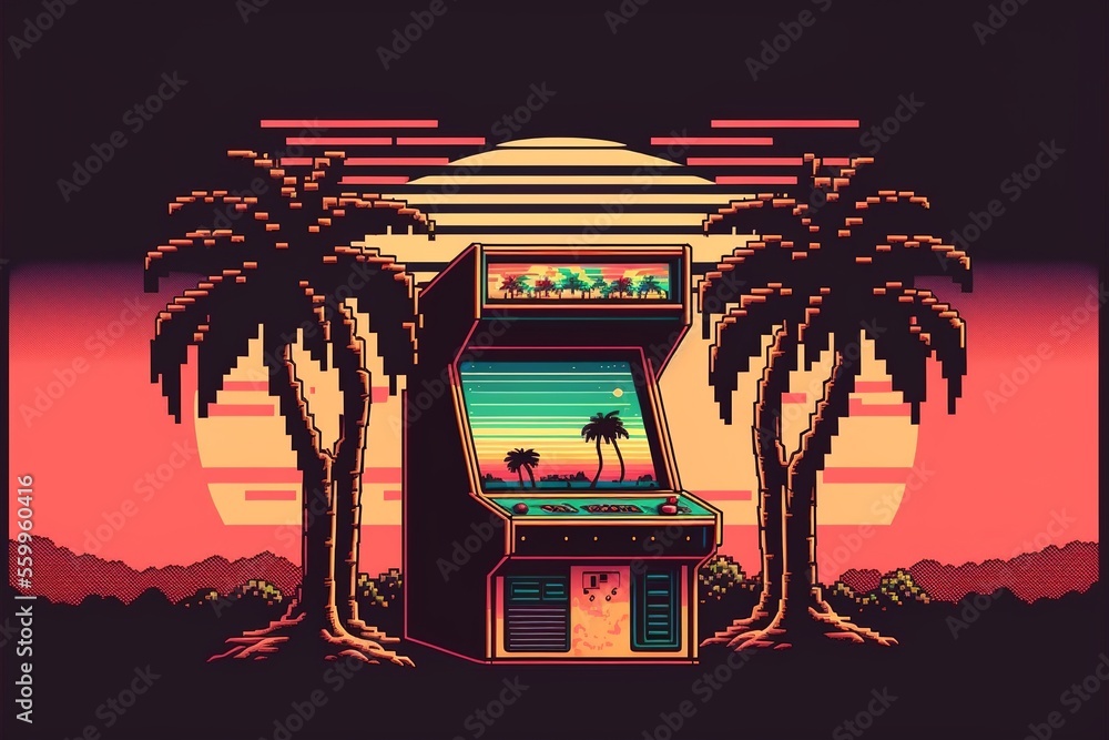 Retro arcade machine, 80s, pixel art style. Digital illustration AI ...