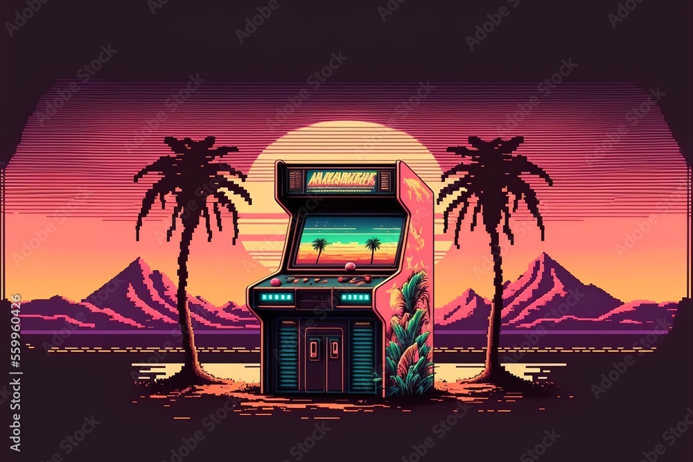Retro arcade machine, 80s, pixel art style. Digital illustration AI ...