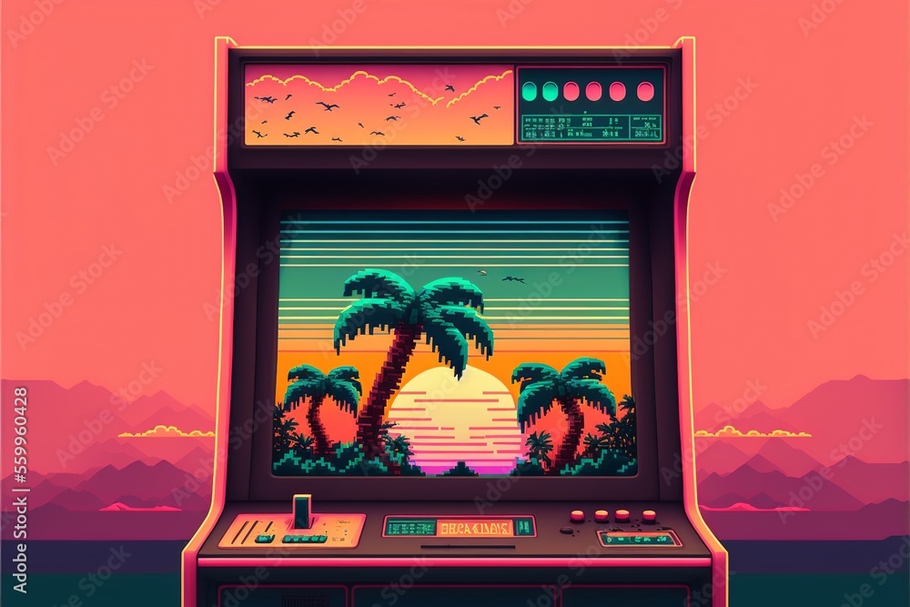 Retro arcade machine, 80s, pixel art style. Digital illustration AI ...