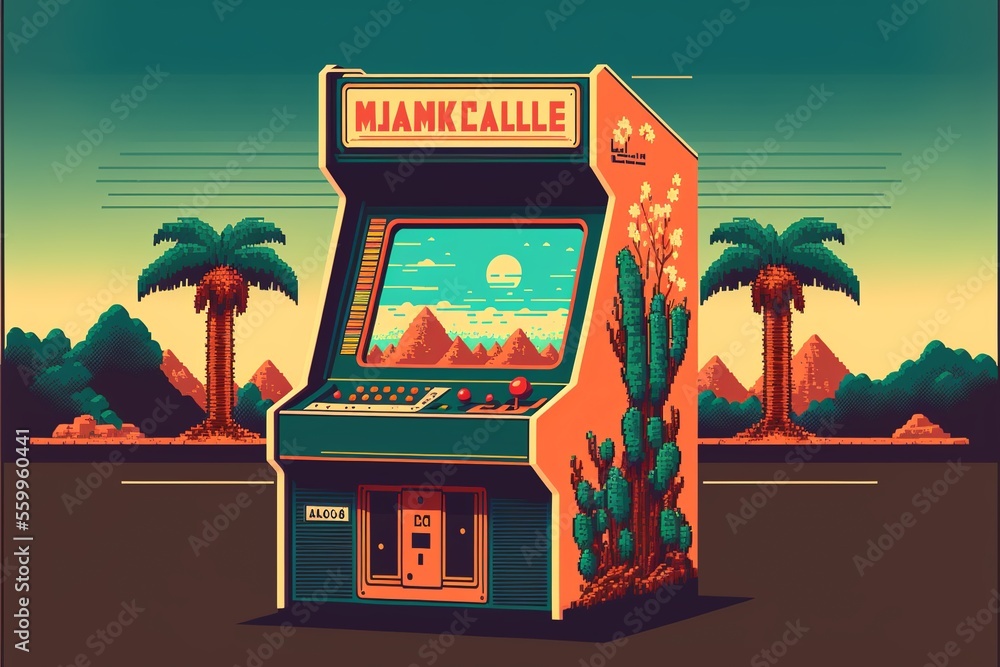 Retro arcade machine, 80s, pixel art style. Digital illustration AI ...