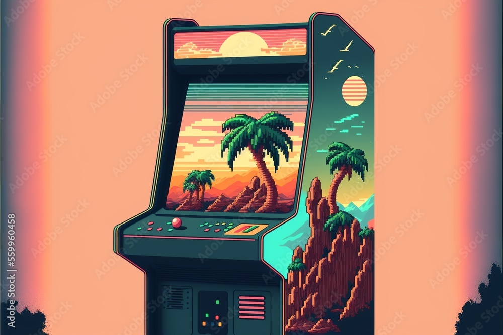 Retro arcade machine, 80s, pixel art style. Digital illustration AI ...