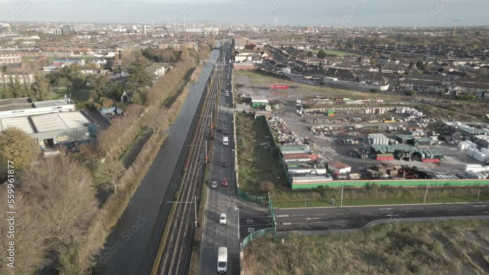 Flying Over Busy Inchicore Roads In Dublin, Ireland During Late Winter ...
