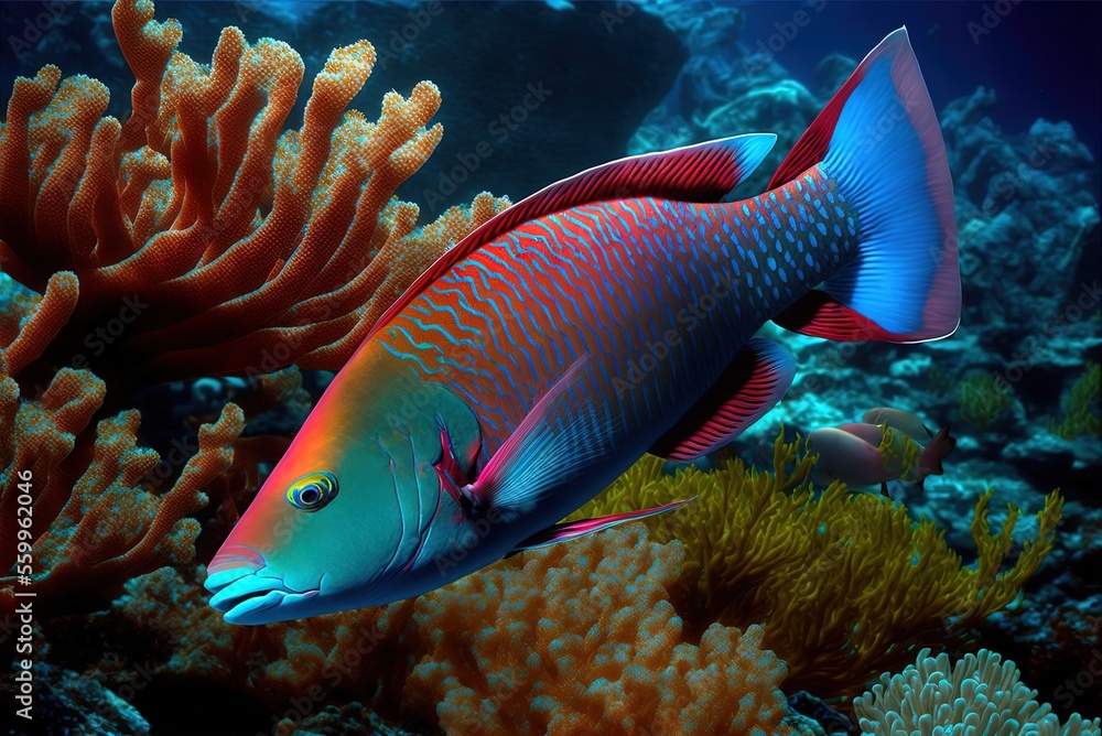 Red-breasted Wrasse is a common reef and bottom fish. Generative AI ...