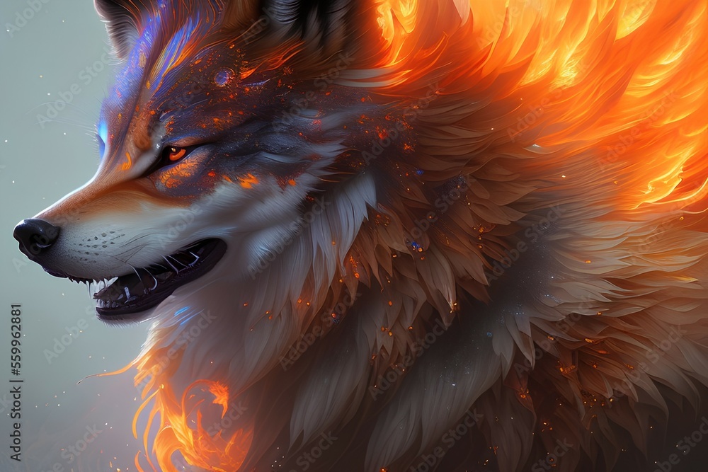 Generative AI's flaming wolf photograph: a masterpiece of detail Stock ...