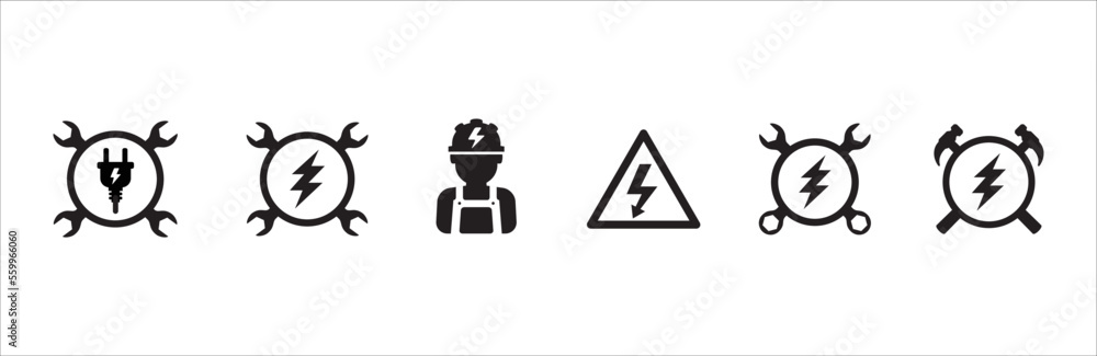 Electrical maintenance icon set. Electricity installation work sign ...