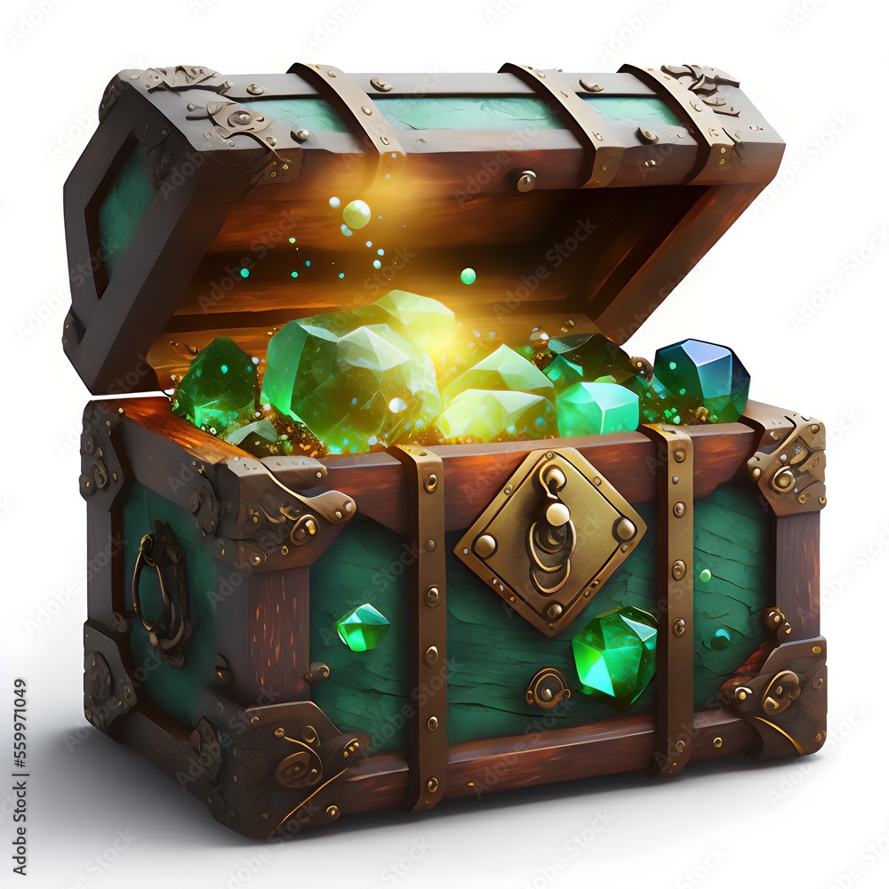A magical treasure chest filled with crystals Stock Illustration ...