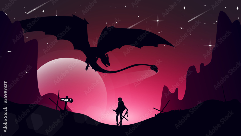samurai girl anime wallpaper. samurai girl versus dragon illustration ...