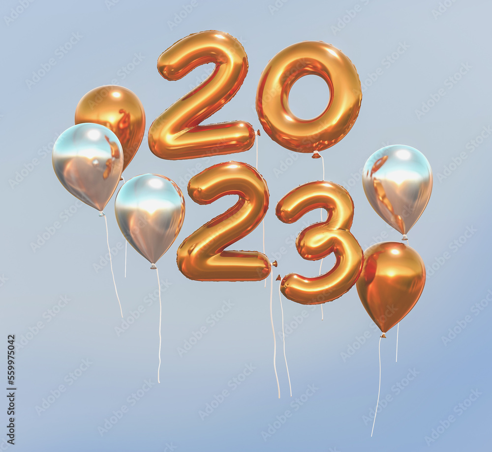 2023 golden balloons., 2023 gold foil balloons isolated over clear ...
