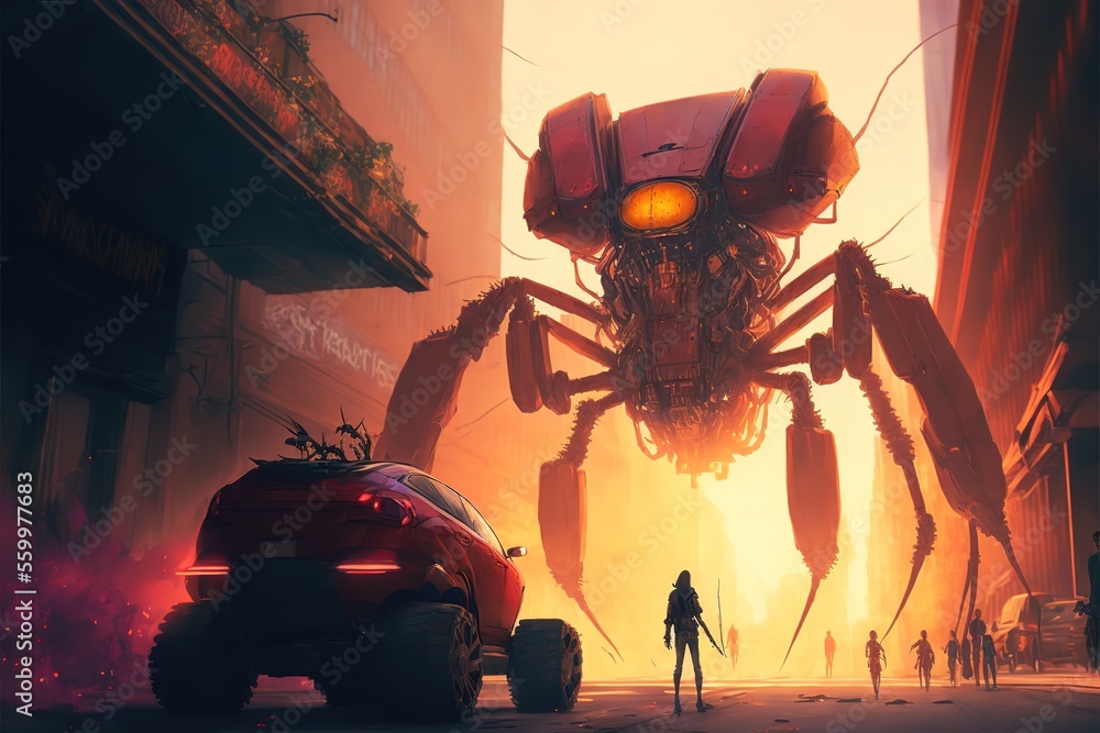 Invasion of huge aliens, aliens are attacking the city Stock ...