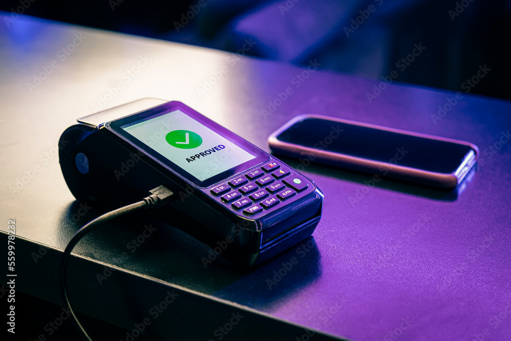 POS terminal, Payment Machine with mobile phone. Contactless payment ...