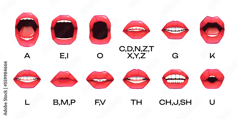 Woman Lips Animation Cartoon Female Lip Sync Animated Phonemes Cute Girl Open Mouth Expression