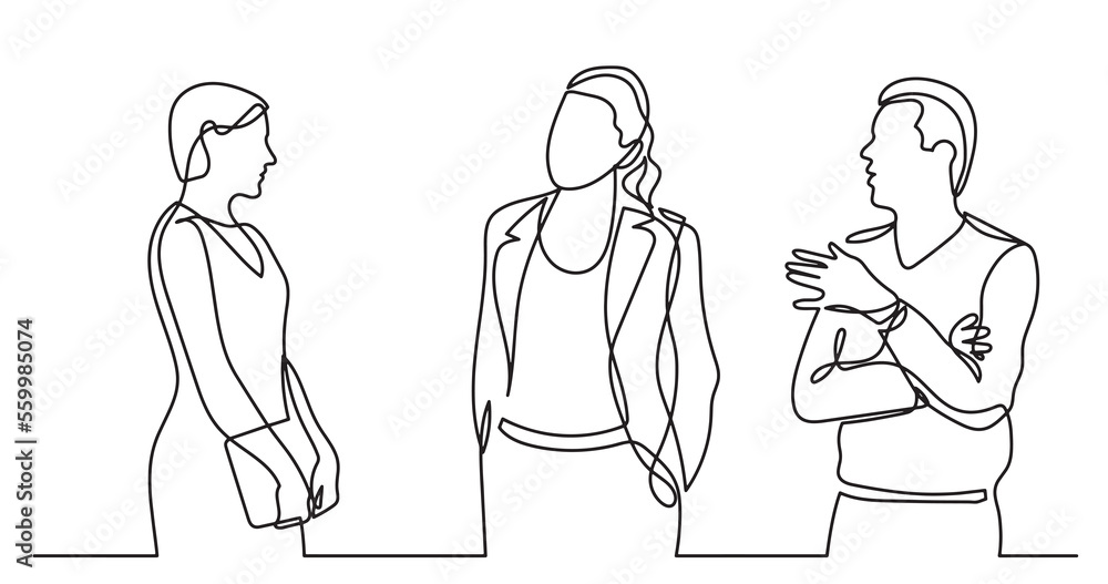 continuous line drawing of standing business people talking - PNG image ...