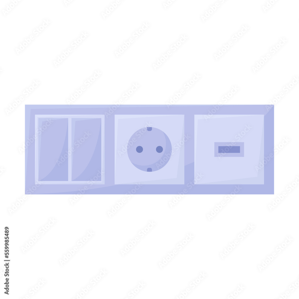 Cartoon panel of switches and sockets isolated on white. Electrician ...