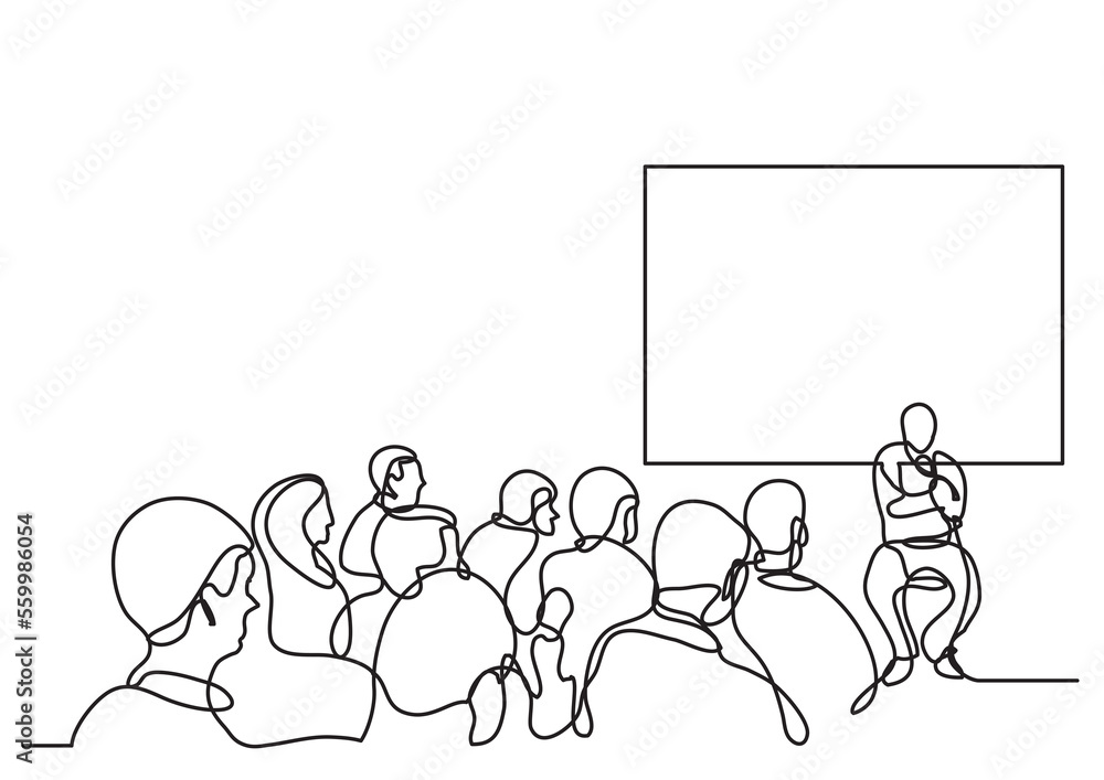 continuous line drawing attendees and presenter - PNG image with ...