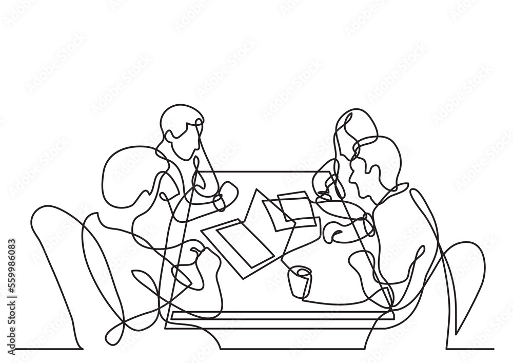 continuous line drawing four team members working together - PNG image ...