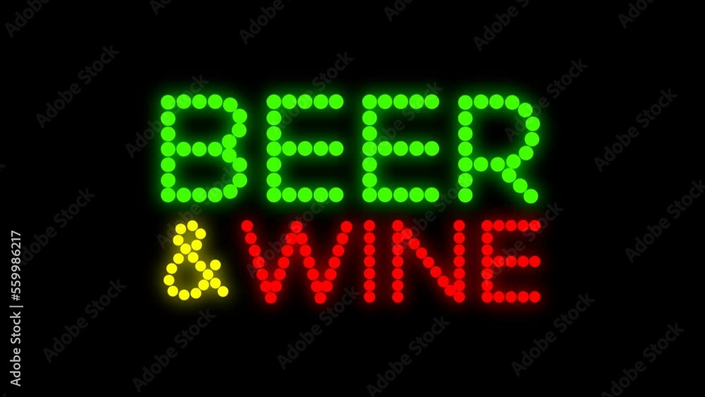 Beer and Wine Animated LED Sign, Beer and Wine LED Text Effect , 4k ...
