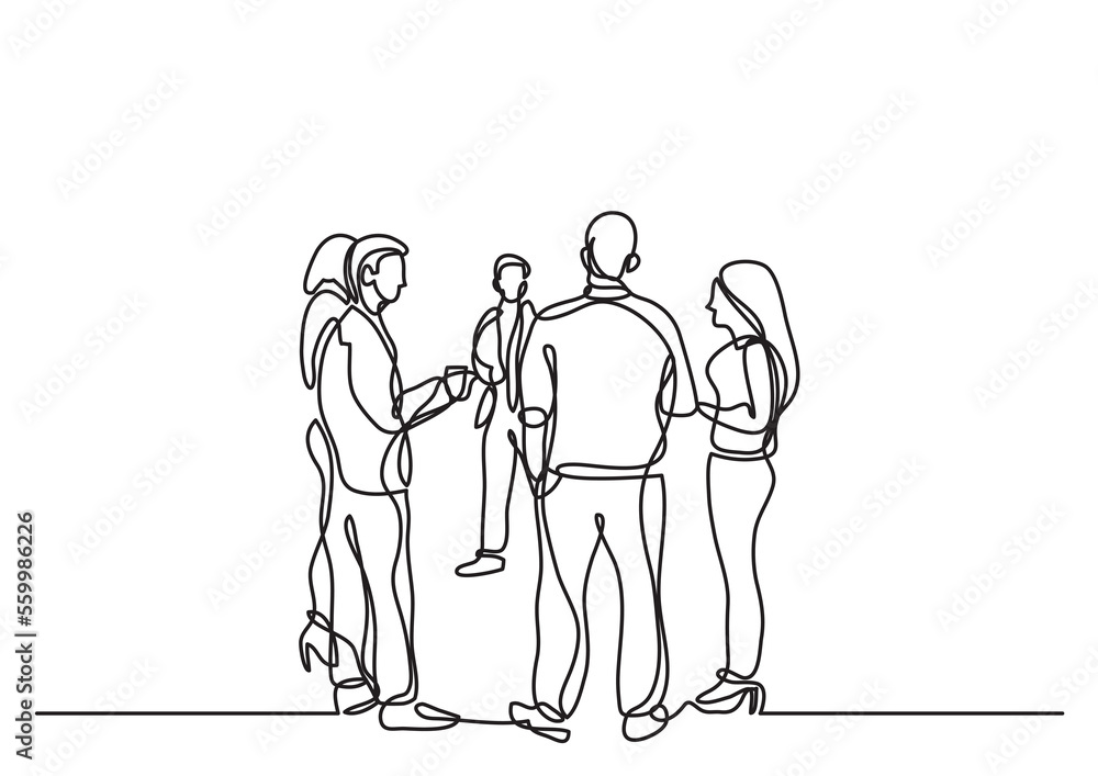 one line drawing people standing talking - PNG image with transparent ...