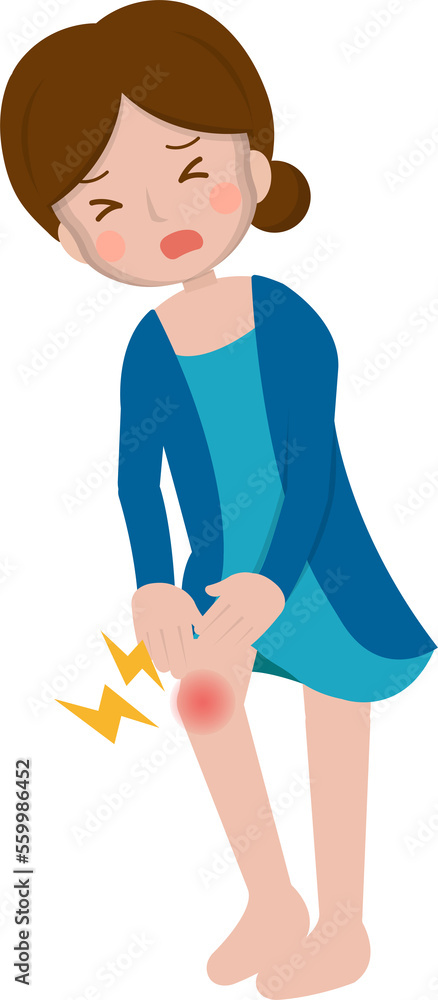 Cartoon comic vector of girl knee joint pain Stock Illustration | Adobe ...