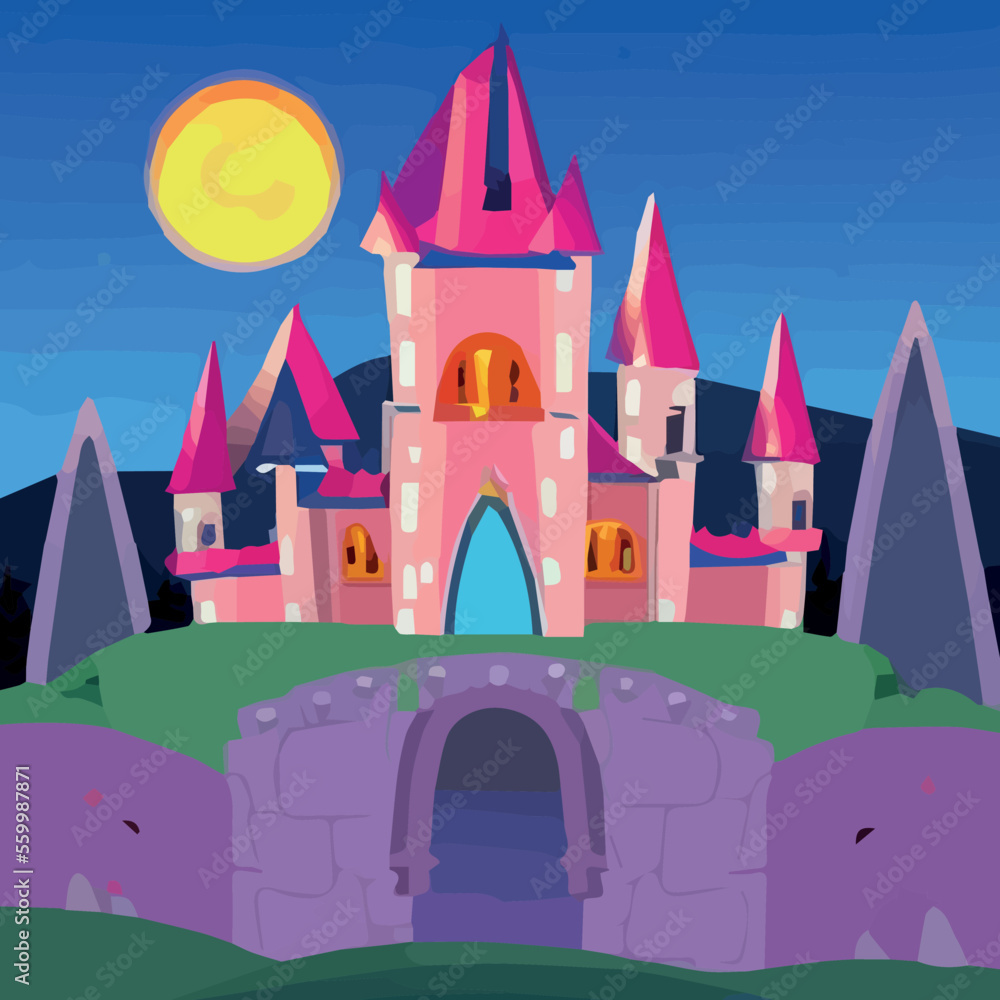 Medieval castle towers. Fairy tail appearance, king-fortress and ...