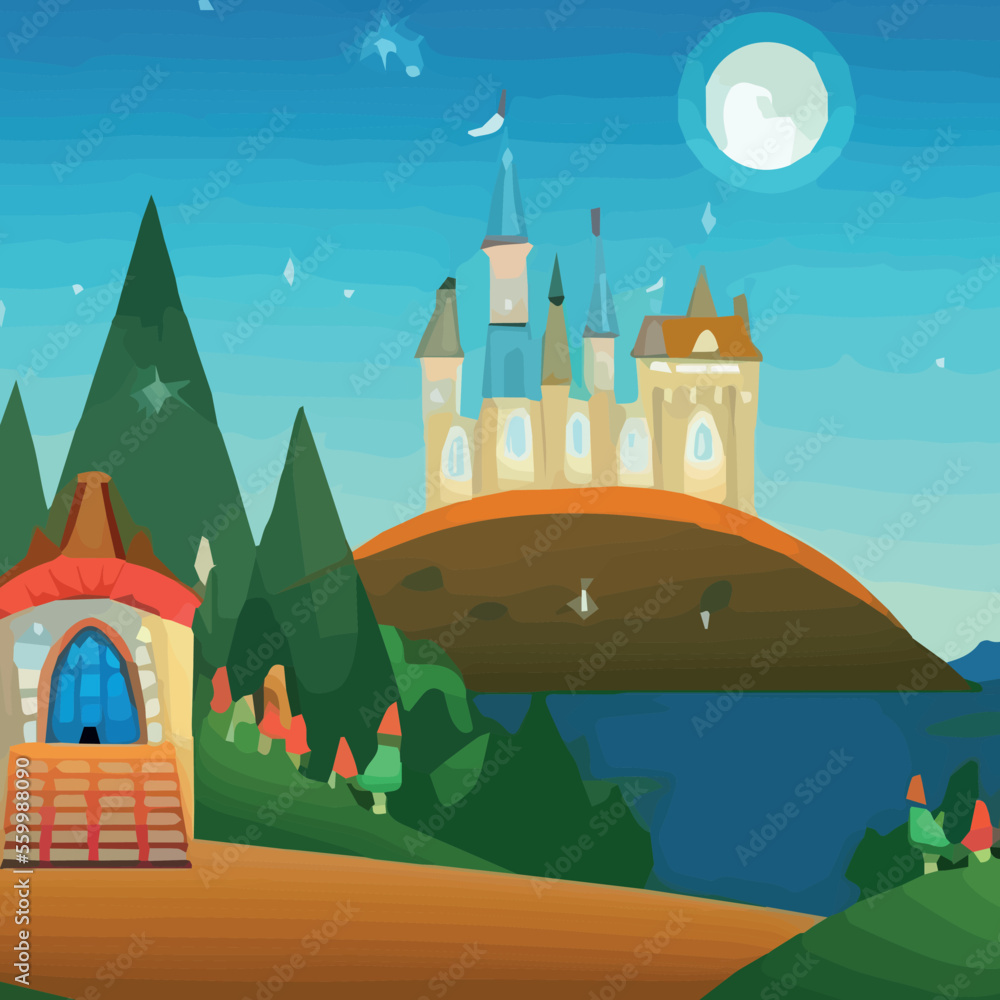 Medieval castle towers. Fairy tail appearance, king-fortress and ...