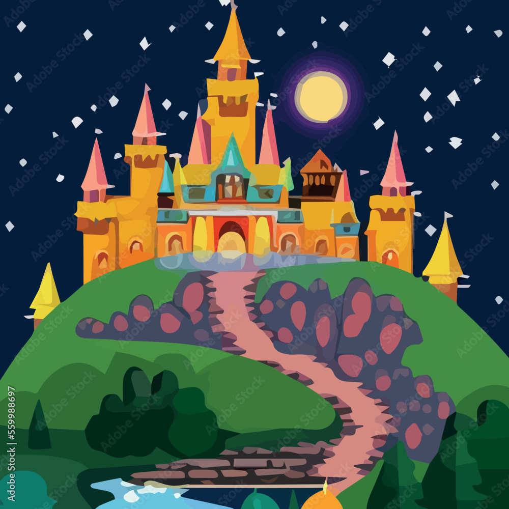 Medieval castle towers. Fairy tail appearance, king-fortress and ...