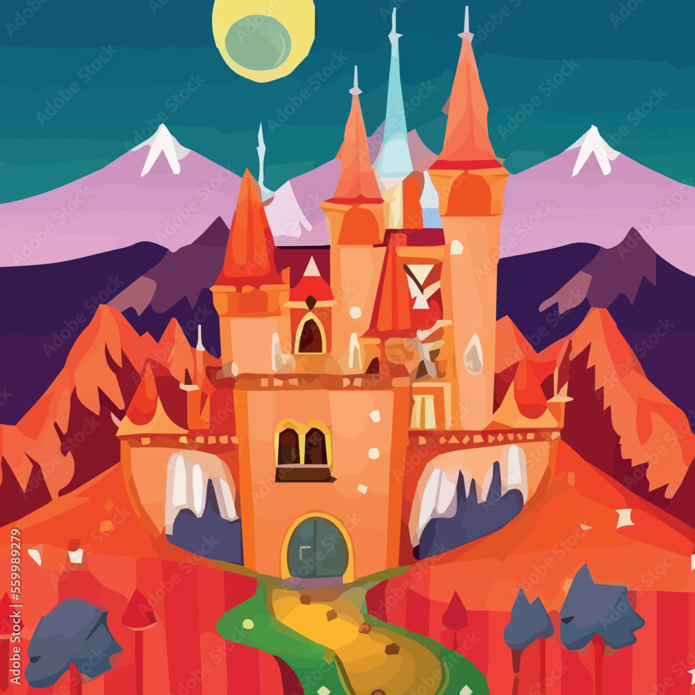 Medieval castle towers. Fairy tail appearance, king-fortress and ...