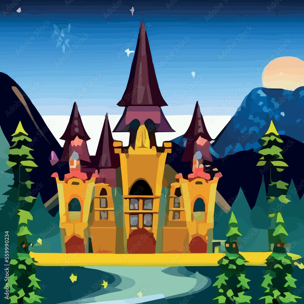 Medieval castle towers. Fairy tail appearance, king-fortress and ...