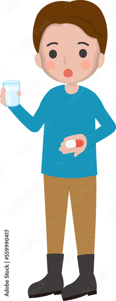 Cartoon comic vector of male taking medicine treatment Stock ...