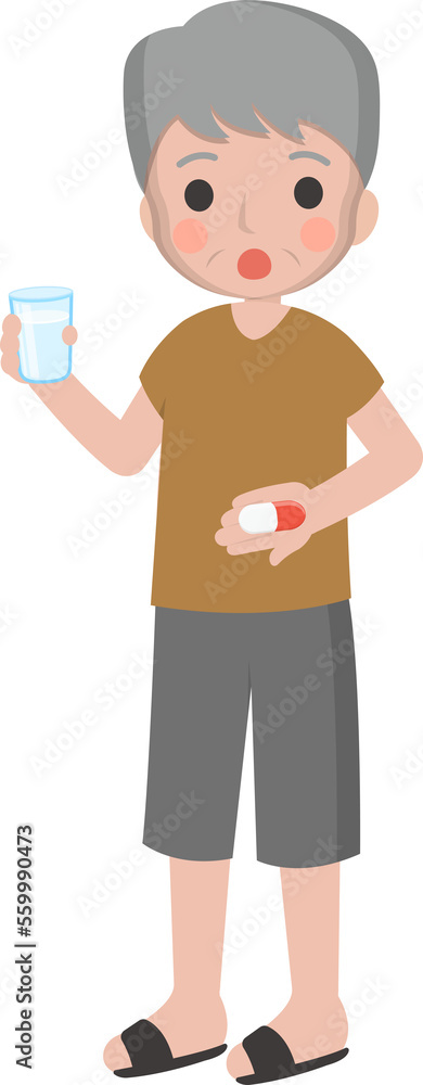 Cartoon comic vector of elderly men taking medicine treatment Stock ...