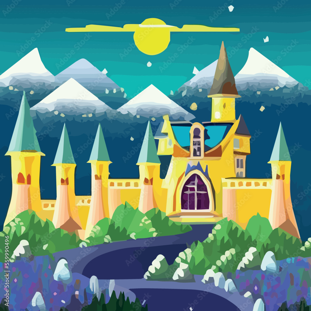 Medieval castle towers. Fairy tail appearance, king-fortress and ...