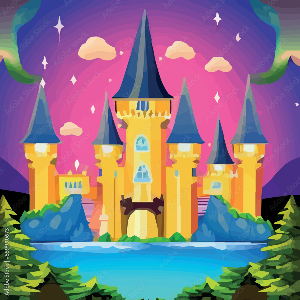 Medieval castle towers. Fairy tail appearance, king-fortress and ...