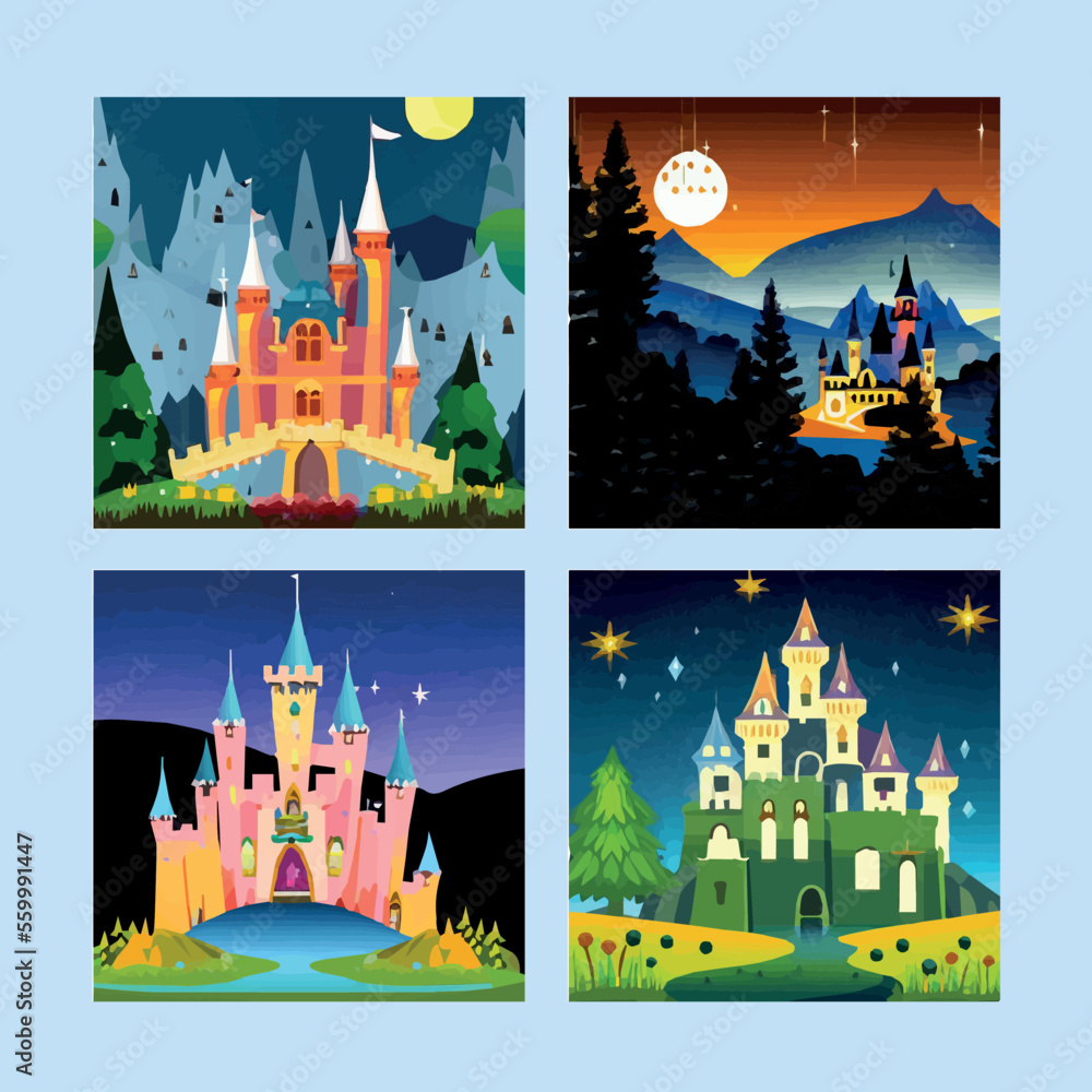 Medieval castle towers. Fairy tail appearance, king-fortress and ...
