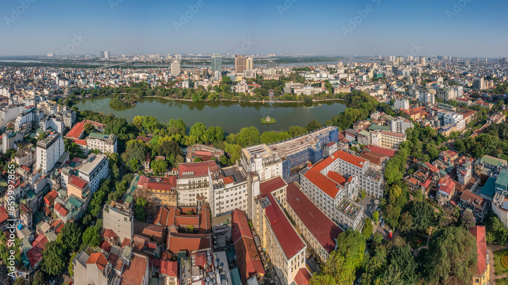 Hanoi, Vietnam - May 04, 2022: Top view aerial photo from flying drone ...