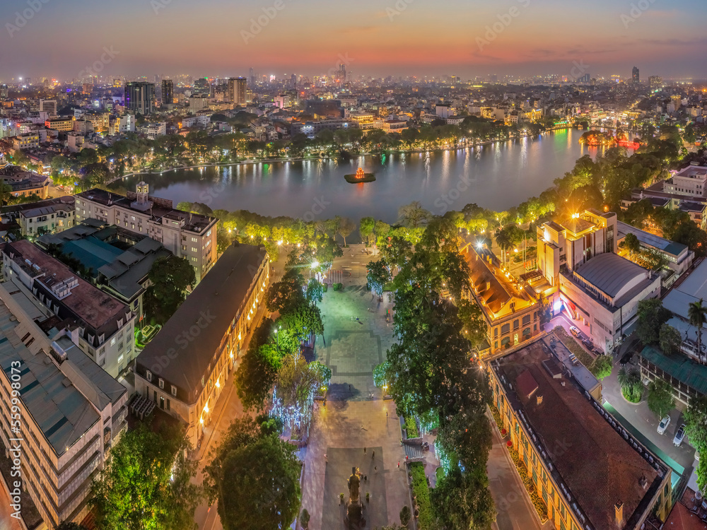Hanoi, Vietnam - May 04, 2022: Top view aerial photo from flying drone ...