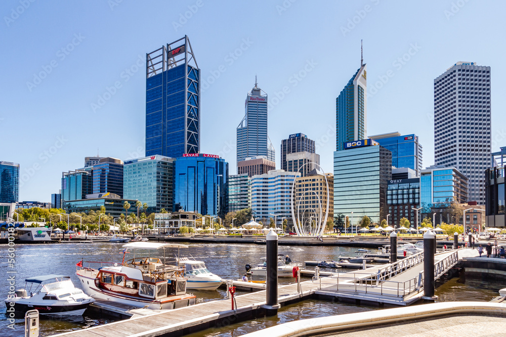Perth's iconic downtown skyscrapers seen from Elizabeth Quay Stock ...
